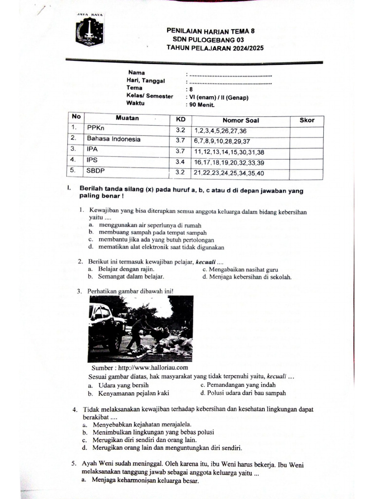ulangan harian tema 8 | PDF
