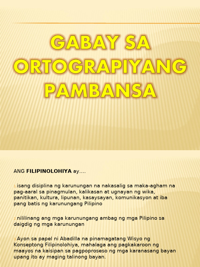 Unang Bahagi Sa Pagtalakay Sa Ortograpiya | PDF