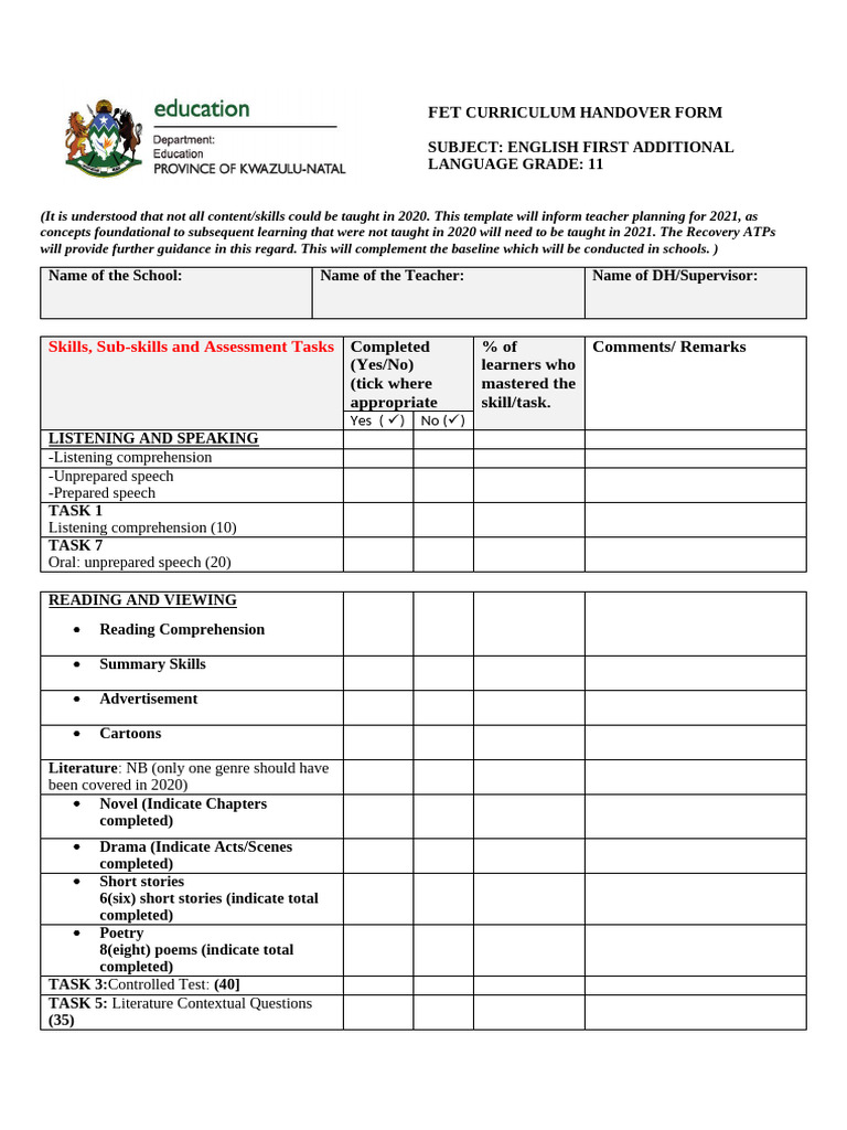 678262206-Edited 3 Feb Efal GRD 11 Handover Tool - 2021 | PDF | Reading ...