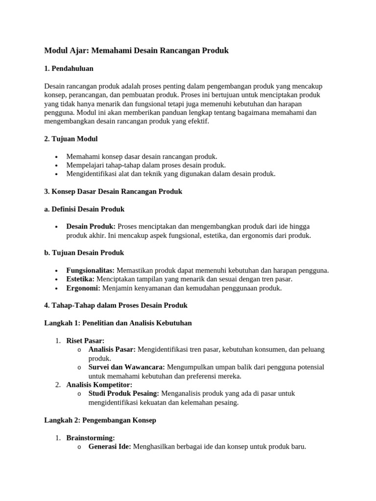 Modul Ajar PKK Kelas XI - Memahami Desain Rancangan Produk | PDF