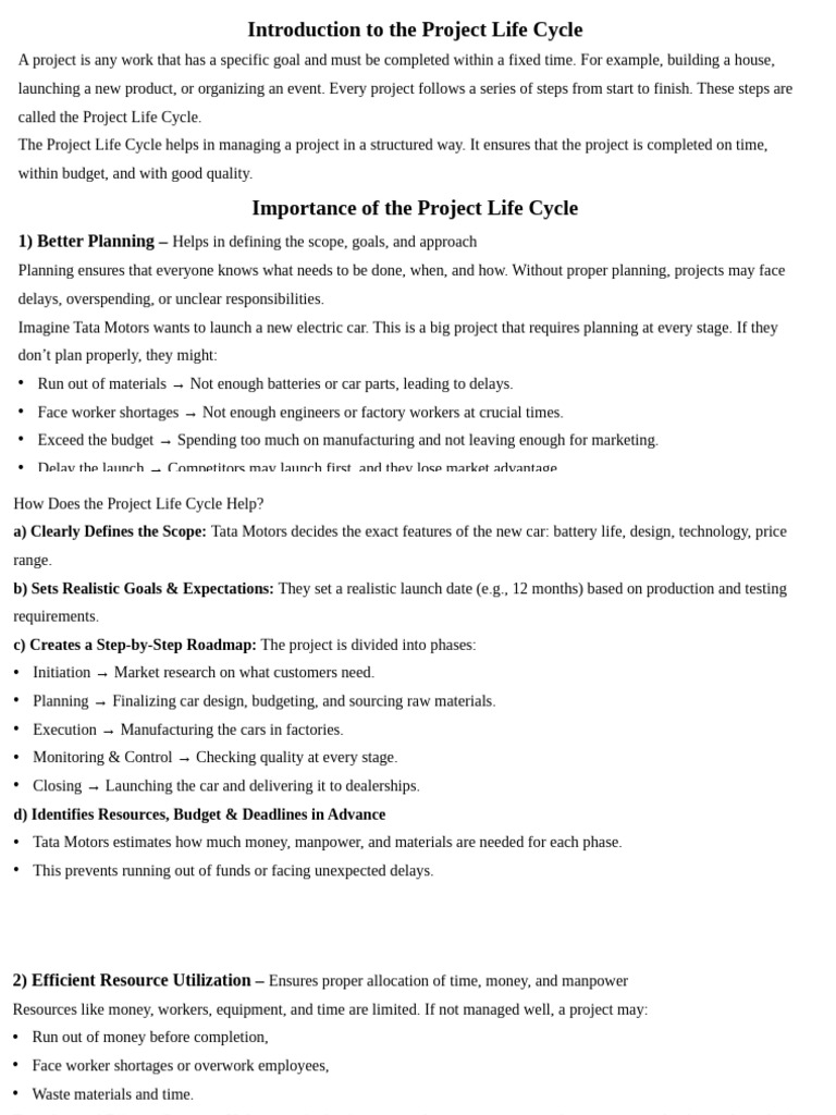 Project Life Cycle and Its Importance | PDF | Project Management | Risk