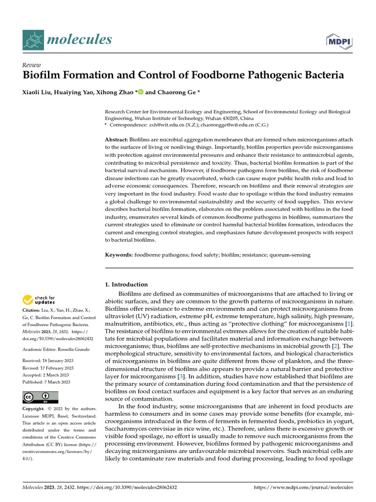 Biofilm Formation and Control of Foodborne Pathogens | PDF | Biofilm | Bacteria