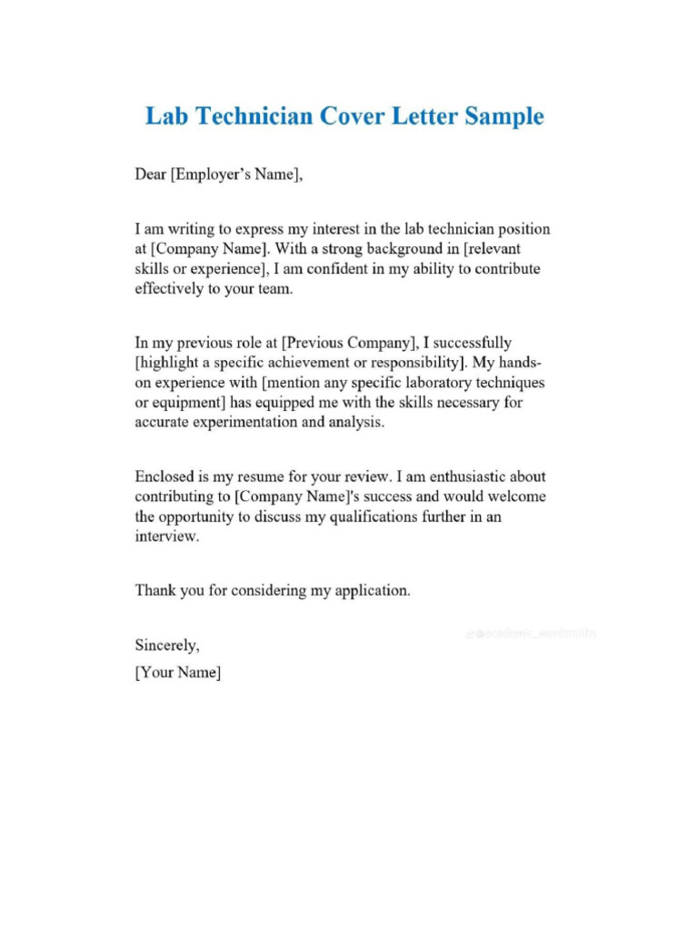 Lab Technician Cover Letter | PDF
