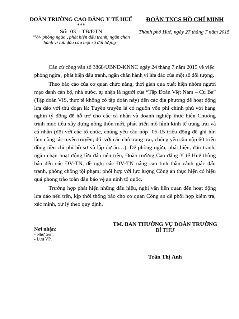 TB Phong Chong Mao Danh-Thong Bao 3 | PDF