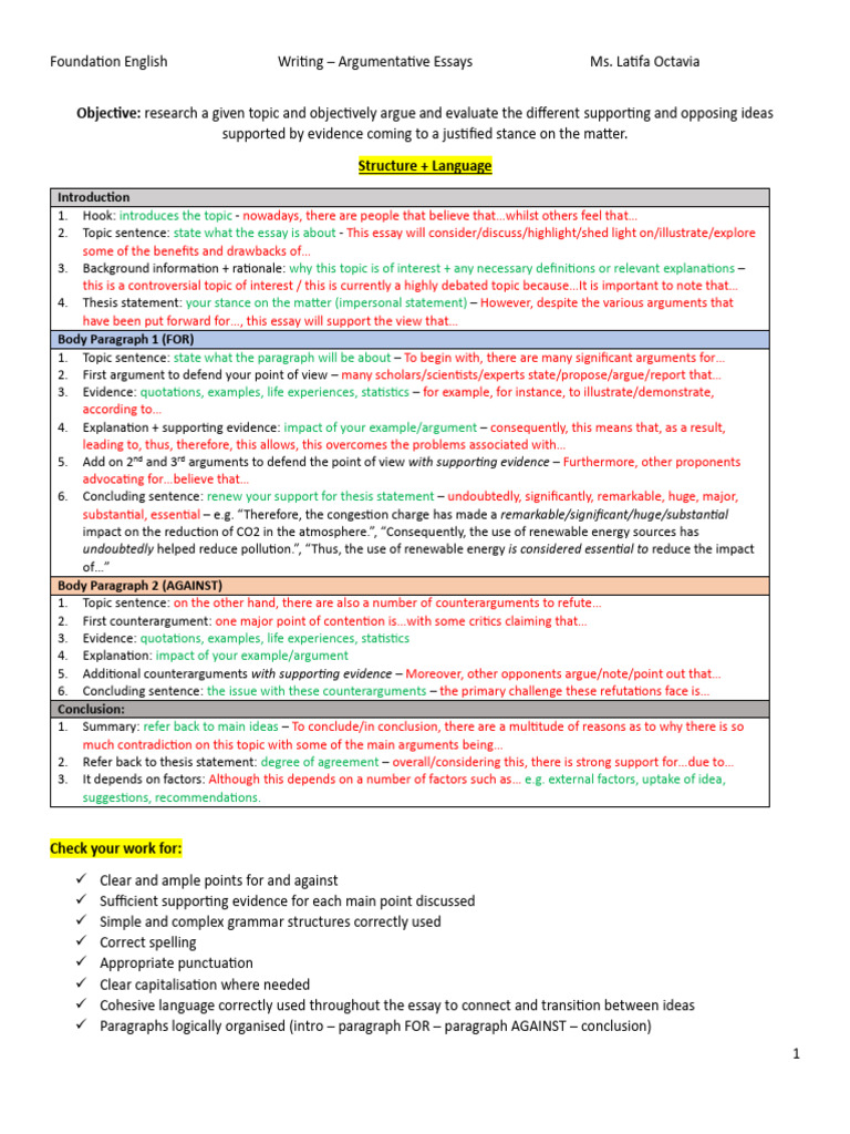 Argumentative Essays - Structure + Language | PDF | Tourism | Essays