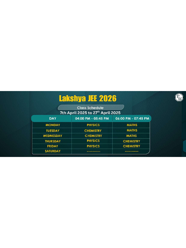 Lakshya JEE 2026 _ Class Schedule | PDF