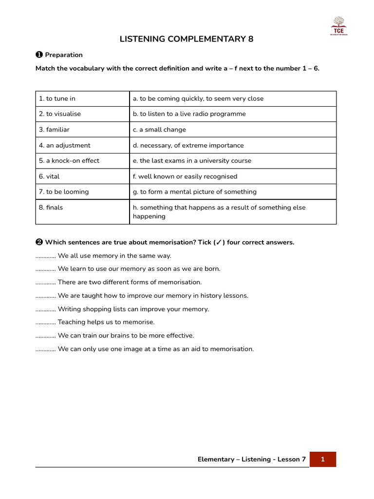 Vocabulary and Techniques for Listening | PDF | Neuroscience ...