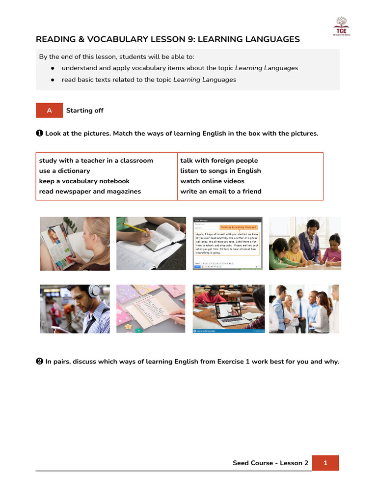 Reading - Vocabulary Lesson 9 - Class Handout | PDF | English Language ...