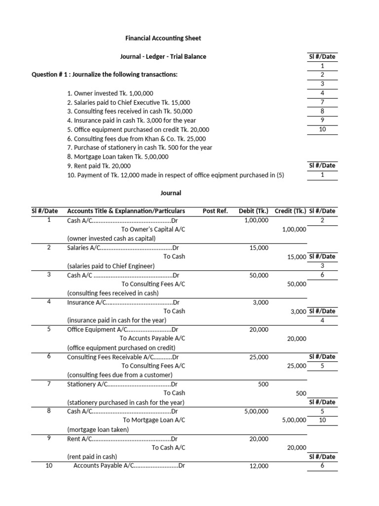 Financial Accounting Sheet # 4 | PDF | Debits And Credits | Personal ...