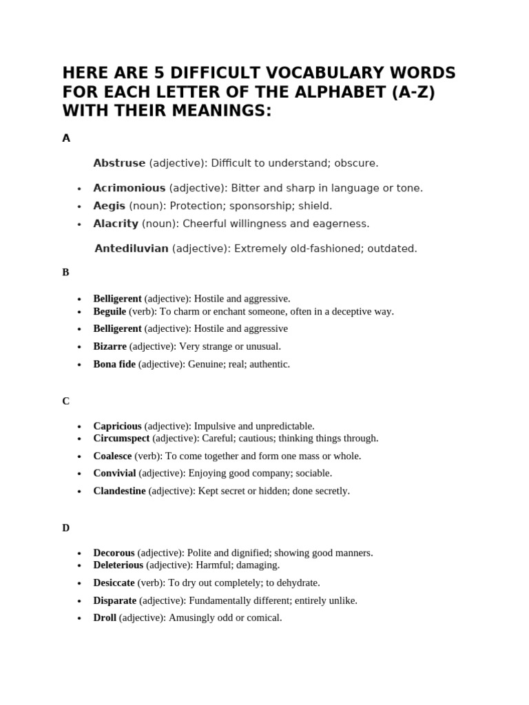 Here Are 5 Difficult Vocabulary Words For Each Letter of The Alphabet ...