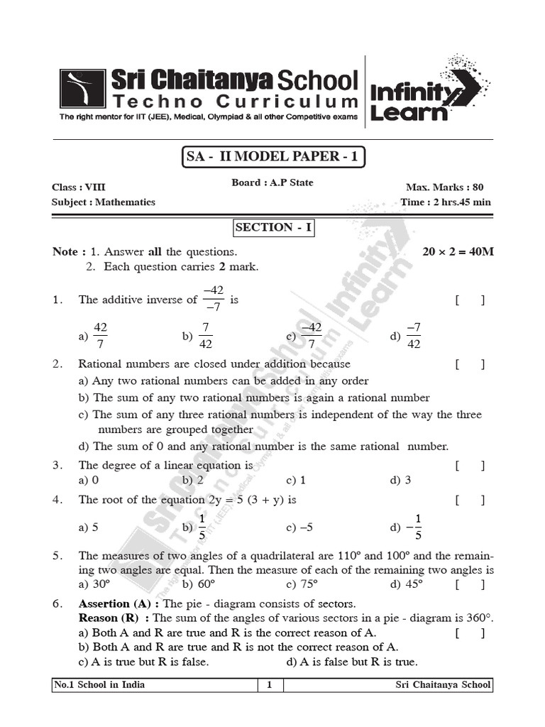 AP - Viii Maths Sa - II Model Paper - 1 | PDF | Mathematical Concepts ...