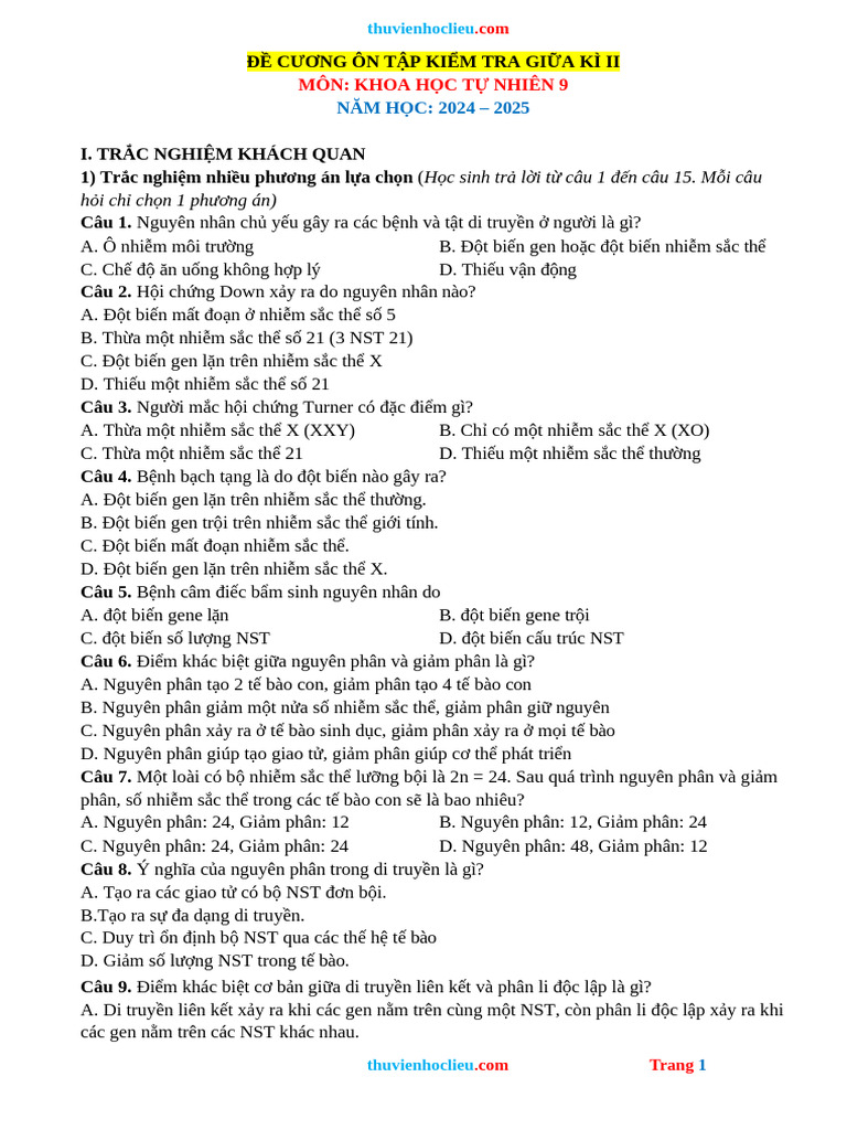 thuvienhoclieu.com-De-cuong-on-tap-giua-HK2-KHTN-9-CTST-24-25 | PDF