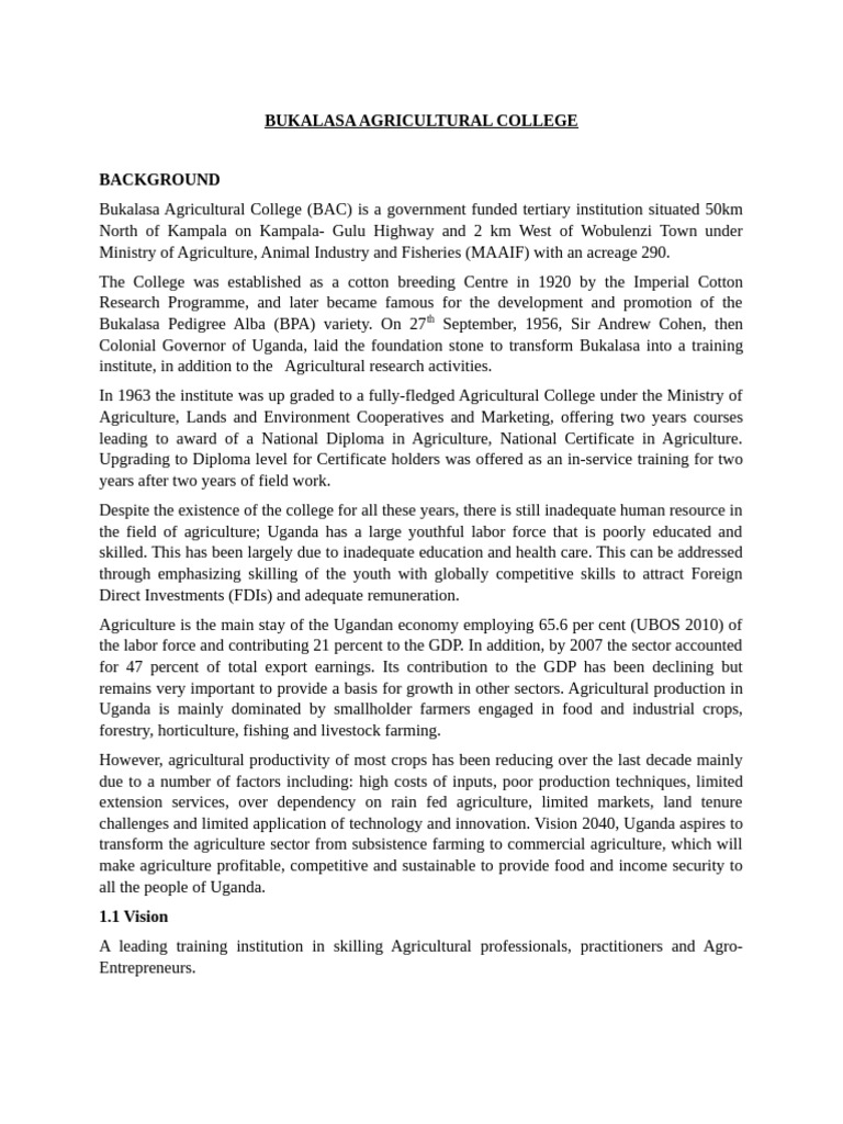 Bukalasa Agricultural College Overview | PDF | Agriculture | Economies