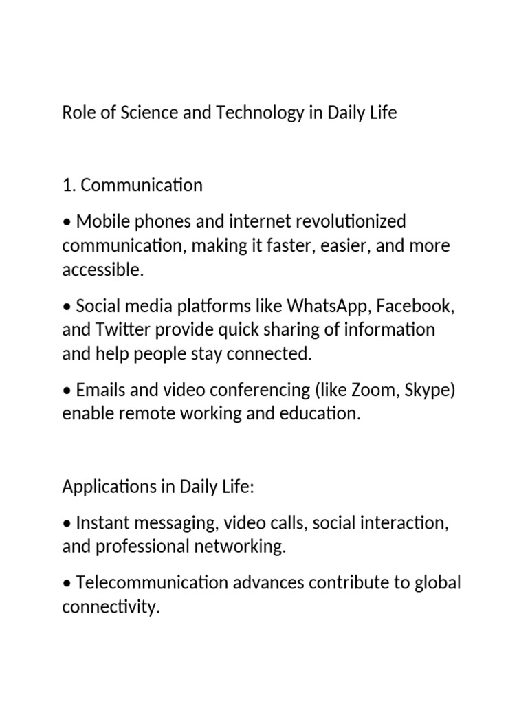 Role of Science and Technology in Daily Life | PDF | Home Automation ...
