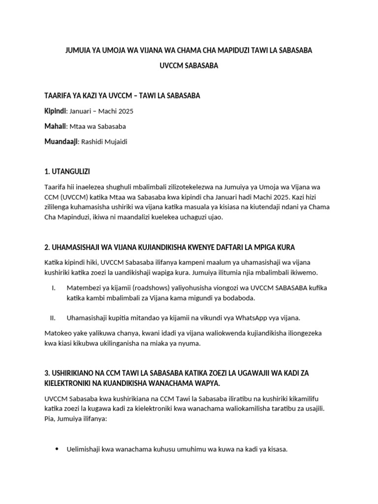 TAARIFA YA KAZI | PDF