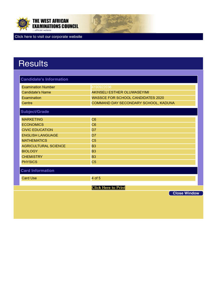 Waecdirect Online - Results 2 | PDF