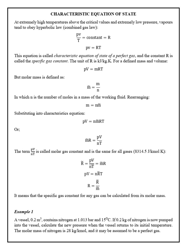 Characteristic Equation Heat Capacity Pdf Gases Temperature