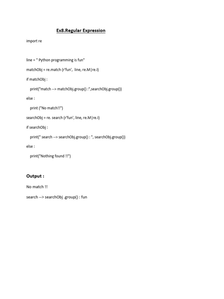 Ex.8 Regular Expressions | PDF