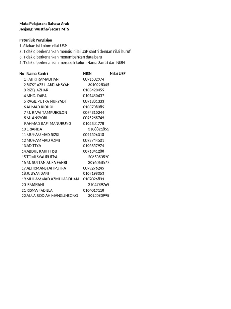 Template - USP - Bahasa Arab | PDF