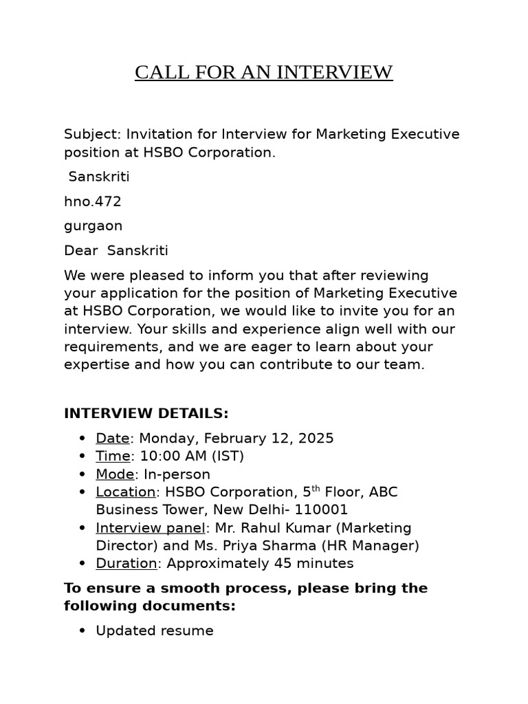 call for an interview practical | PDF