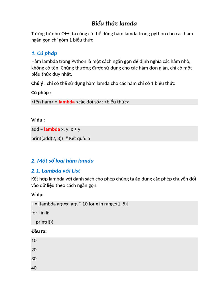 6. Hàm biểu thức lamda | PDF