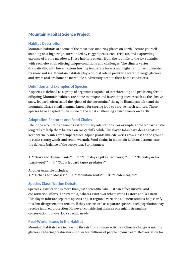 Corrected Mountain Habitat Science Project | PDF | Mountains | Himalayas