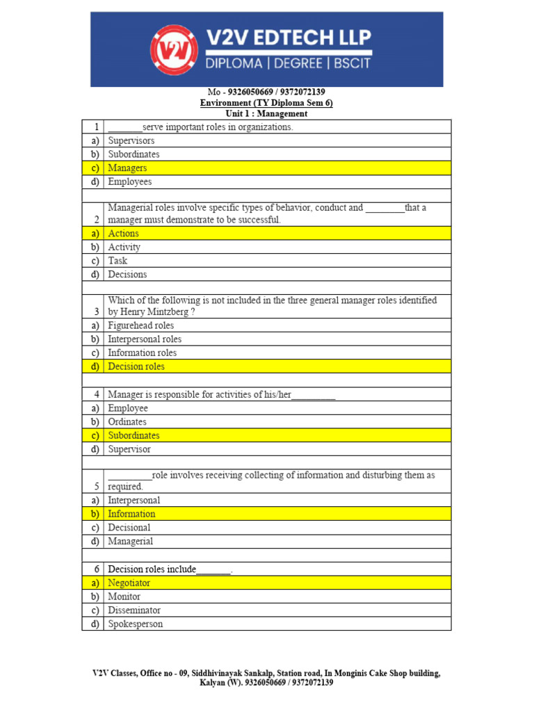 Management Chapter 1 MCQ - MSBTE | PDF | Business | Business Economics