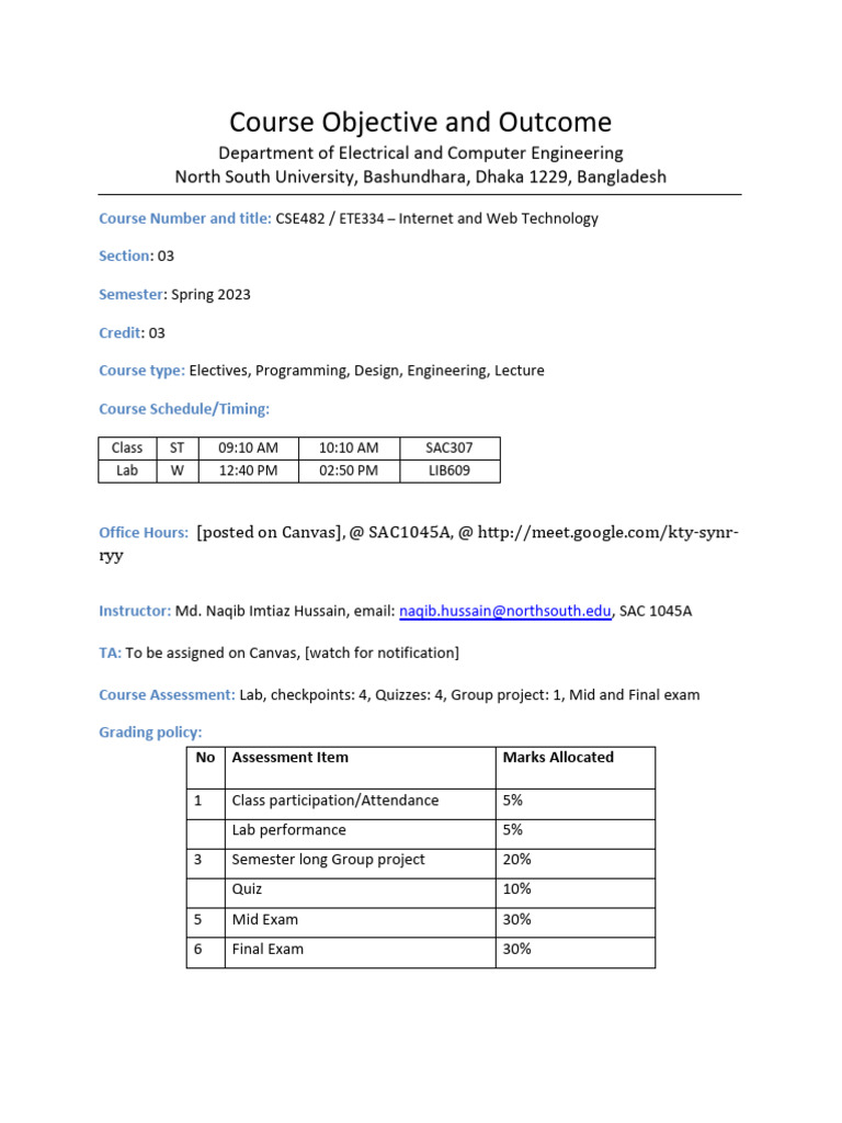 CSE482-ETE334-Course Objective and Outcome Form-Section.3 | PDF | World Wide Web | Internet & Web