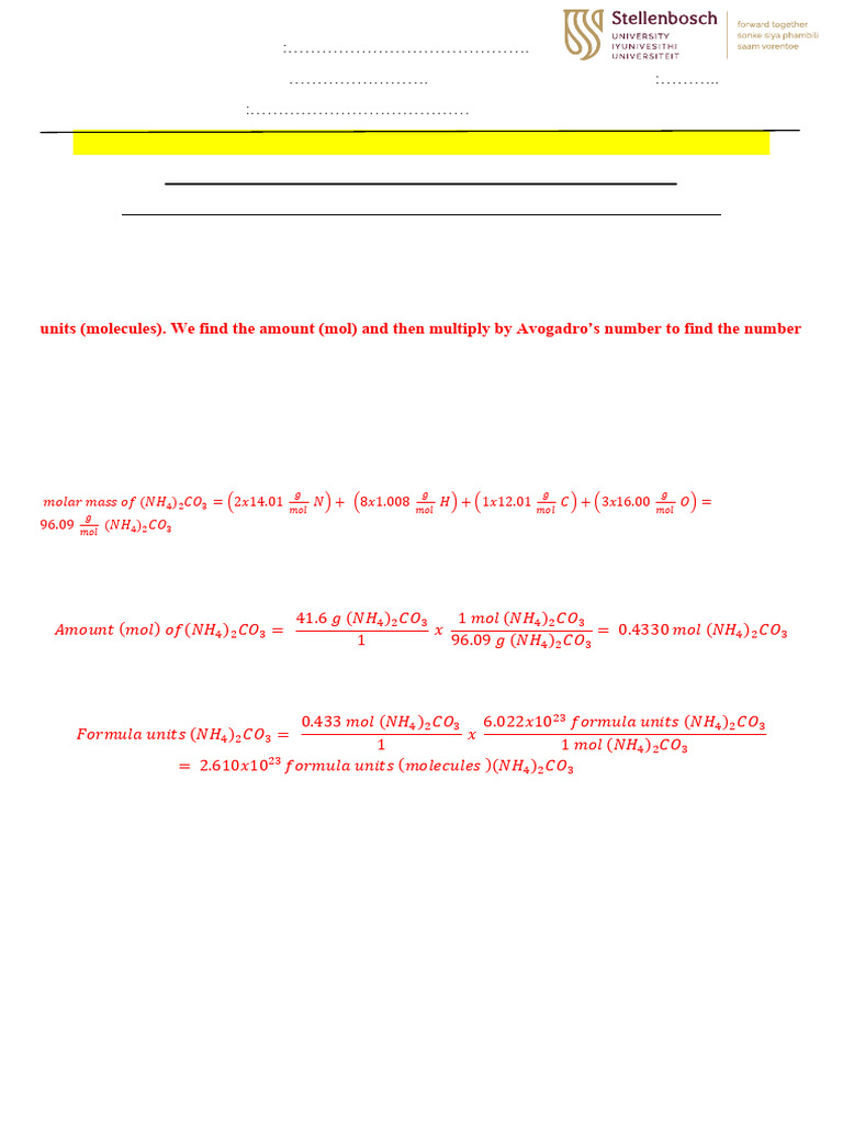 Tutorial Test 6 Stoichiometry Toets 6 Memo | PDF