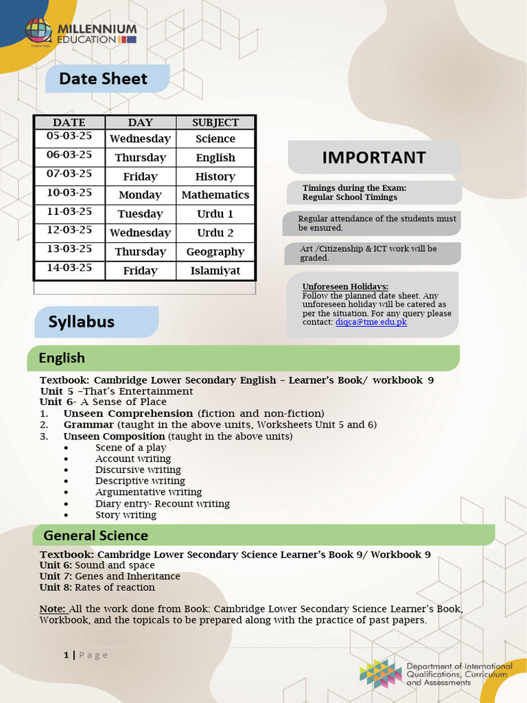 Class 8 First Term Syllabus 2025 | PDF | British Raj | Pakistan
