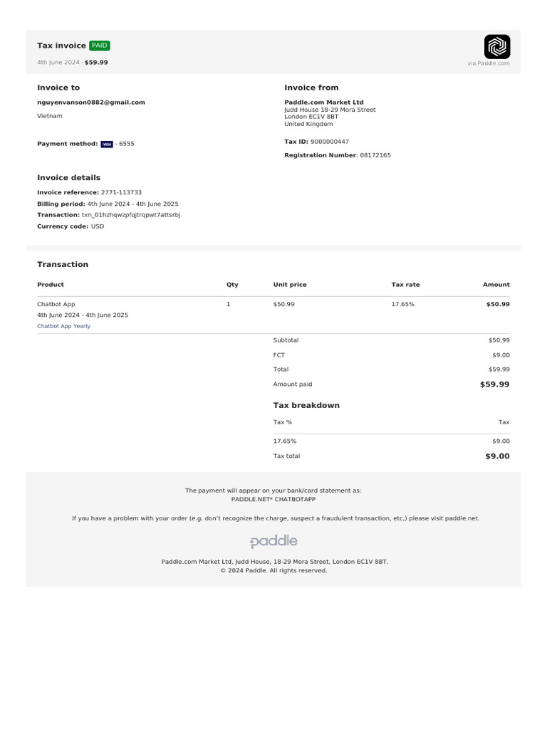 Invoice 2771-113733 CHATBOT-APP | PDF | Invoice | Taxes