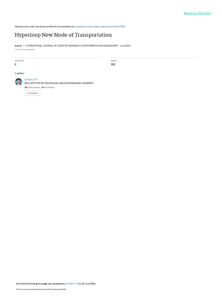 Hyper Loop New Mode of Transportation | PDF | Hyperloop | Electric Motor