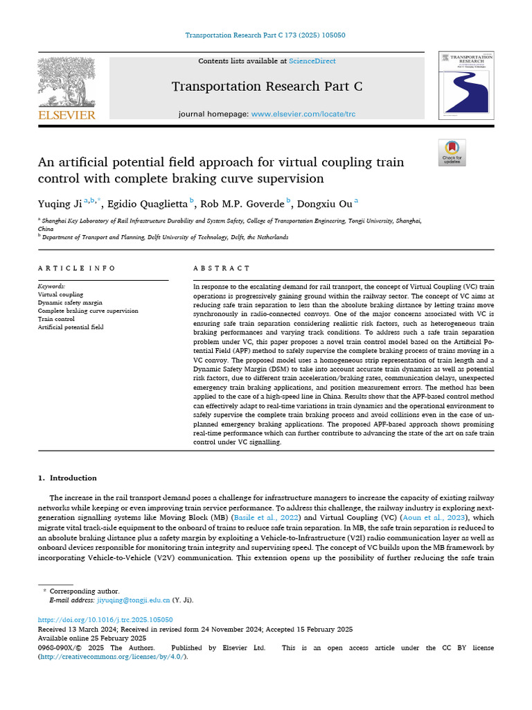 An Artificial Potential Field Approach For Virtual Coupling Train ...