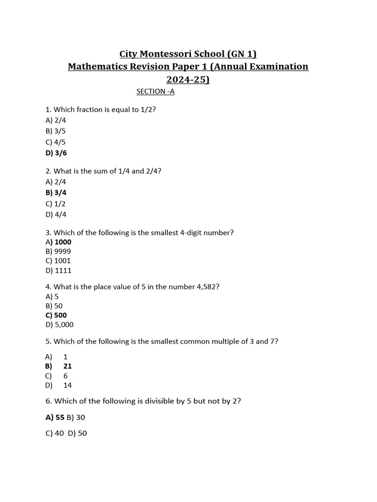Maths Annual Revision Paper 1 | PDF | Mathematics