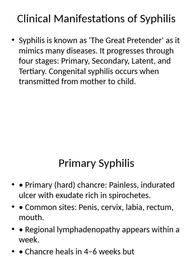 Syphilis Clinical Manifestations Explained | PDF