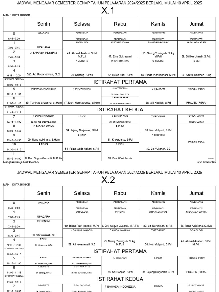 Siswa Jadwal 2024 2025 Berlaku 10 April 2025 | PDF