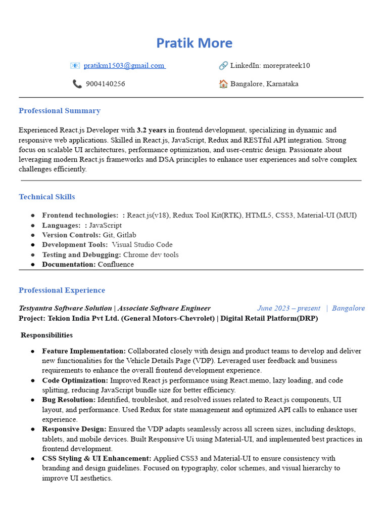 Pratik More - React Developer | PDF | Software Development | Systems Architecture