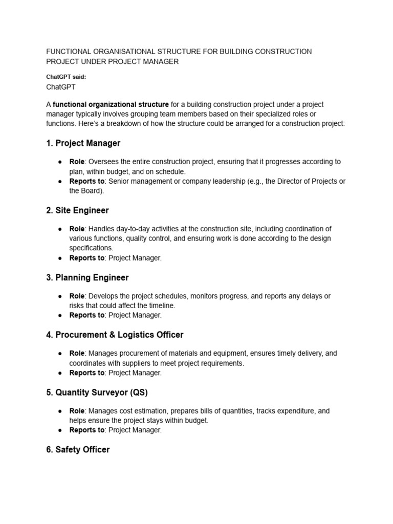 Functional Structure for Construction Projects | PDF | Procurement ...