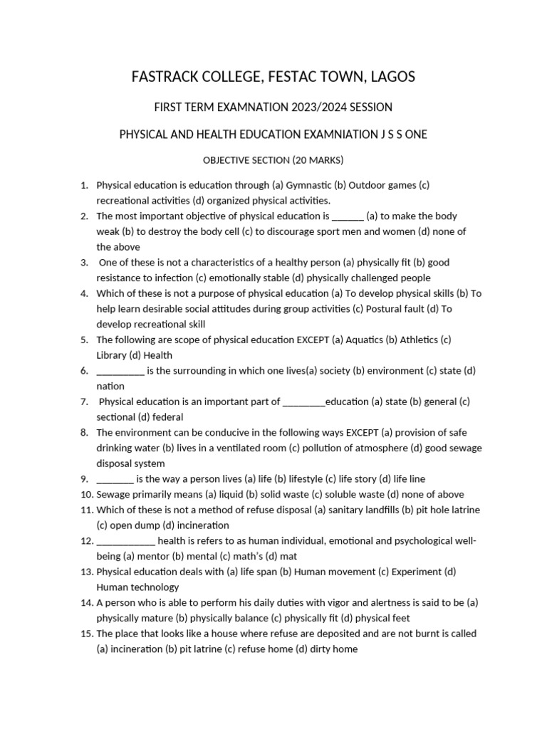 First Term Phe Examinations Questions 23 - 24 | PDF