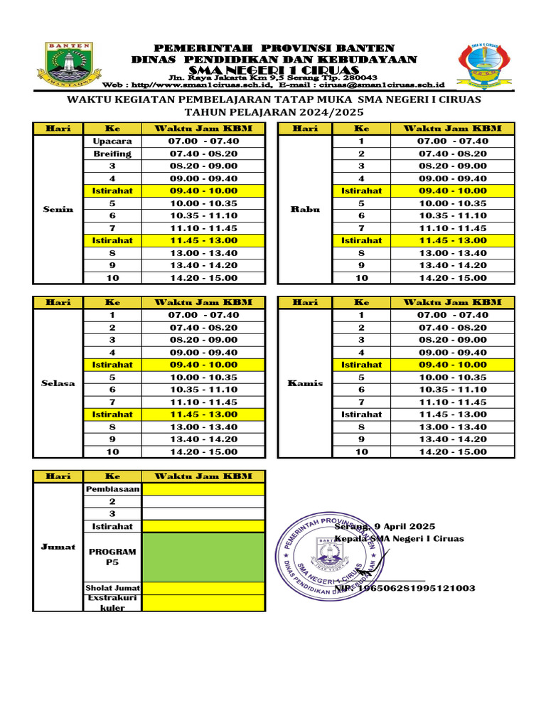 Jam Kbm Kelas x Dan Xi Bulan April - Juni 2025 | PDF