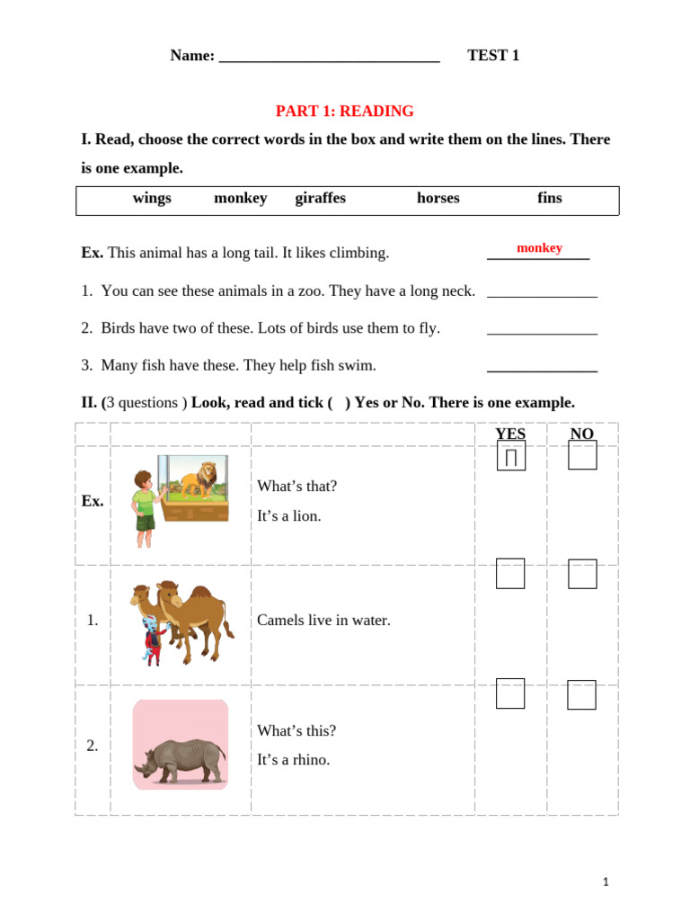 Animal Vocabulary Test for Kids | PDF | Zoology