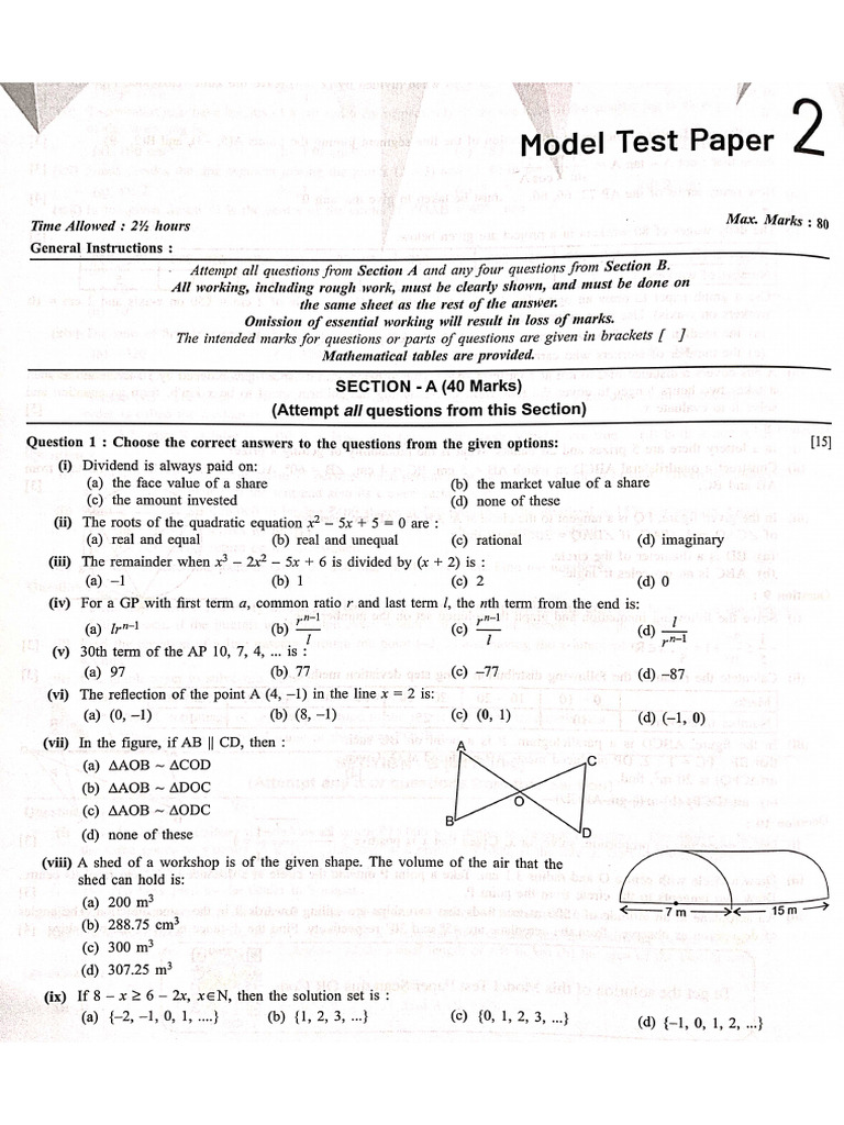 Model Paper 2 Class 10 Maths 2025 | PDF