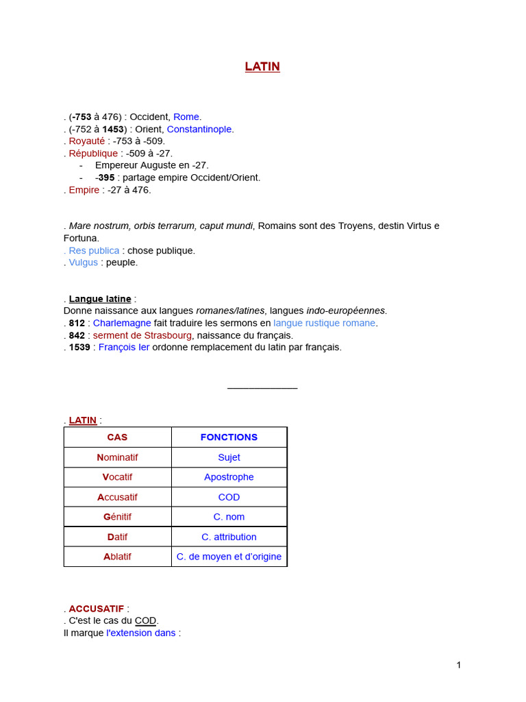 Introduction au Latin et ses Déclinaisons | PDF | Genre grammatical ...