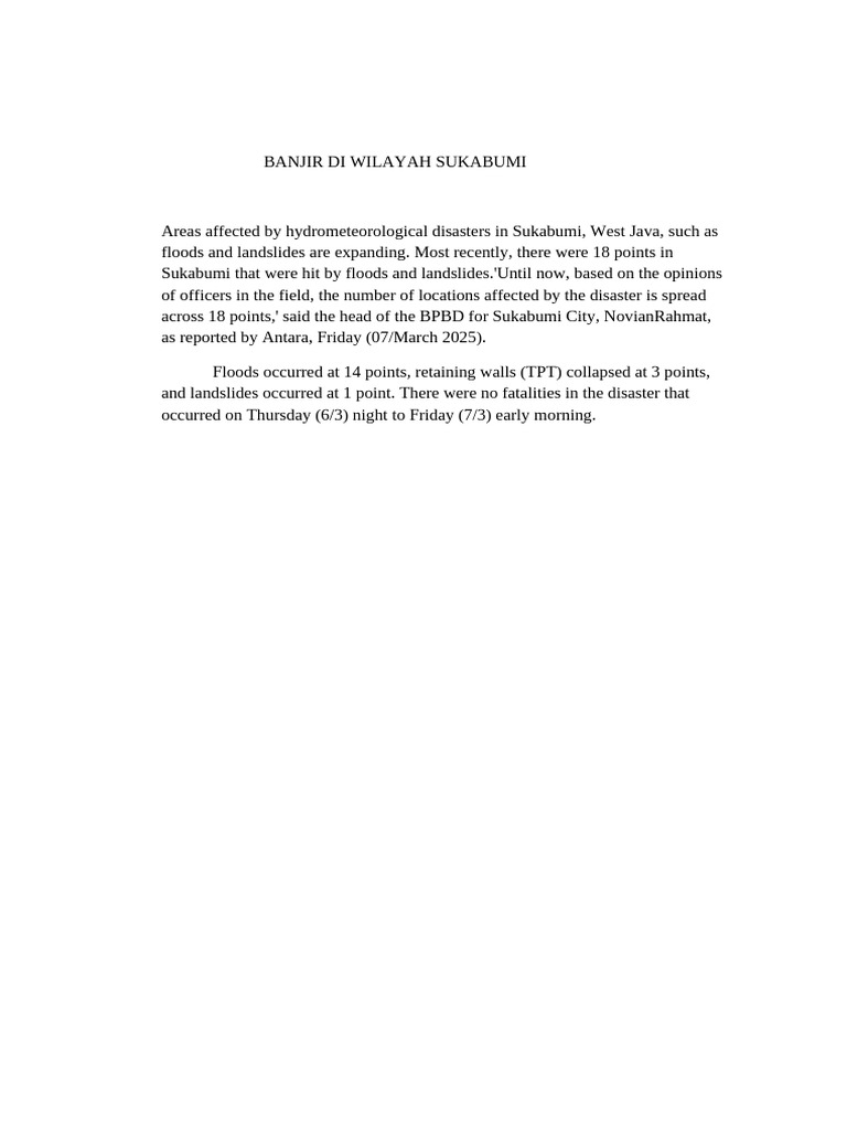Banjir Di Wilayah Sukabumi (Ghiska Ayu Lestari) | PDF
