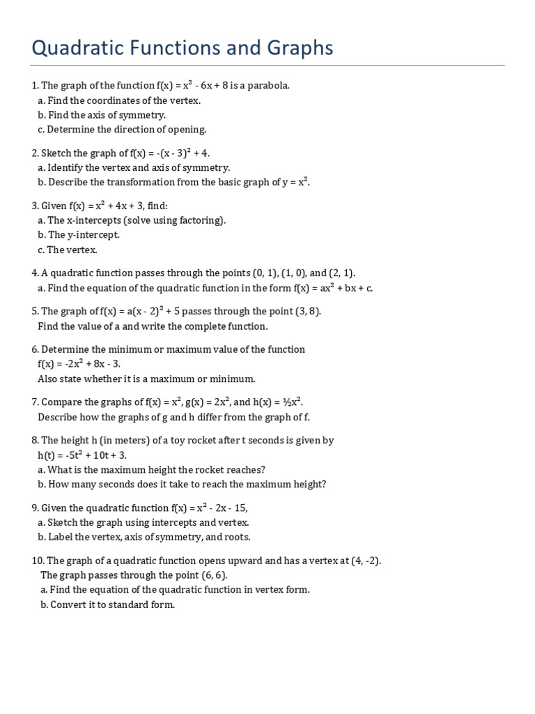 3c-Quadratic - Functions and Graphs | PDF