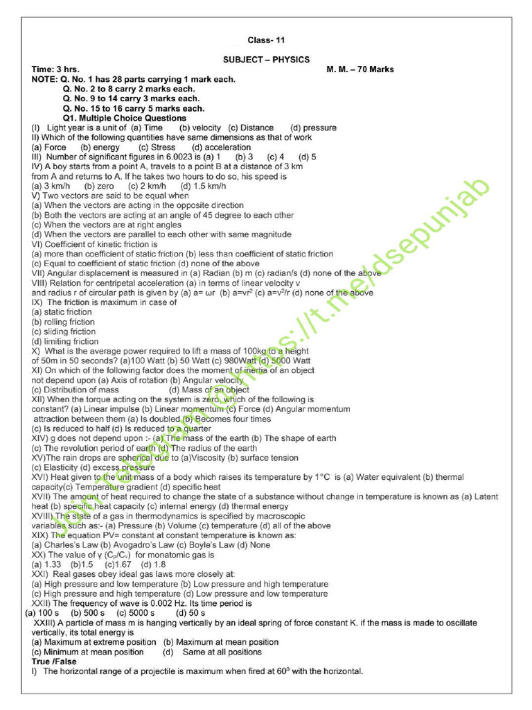 11th Physics Sample Paper | PDF
