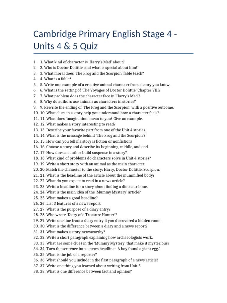Cambridge English Stage4 Unit4 5 Quiz | PDF