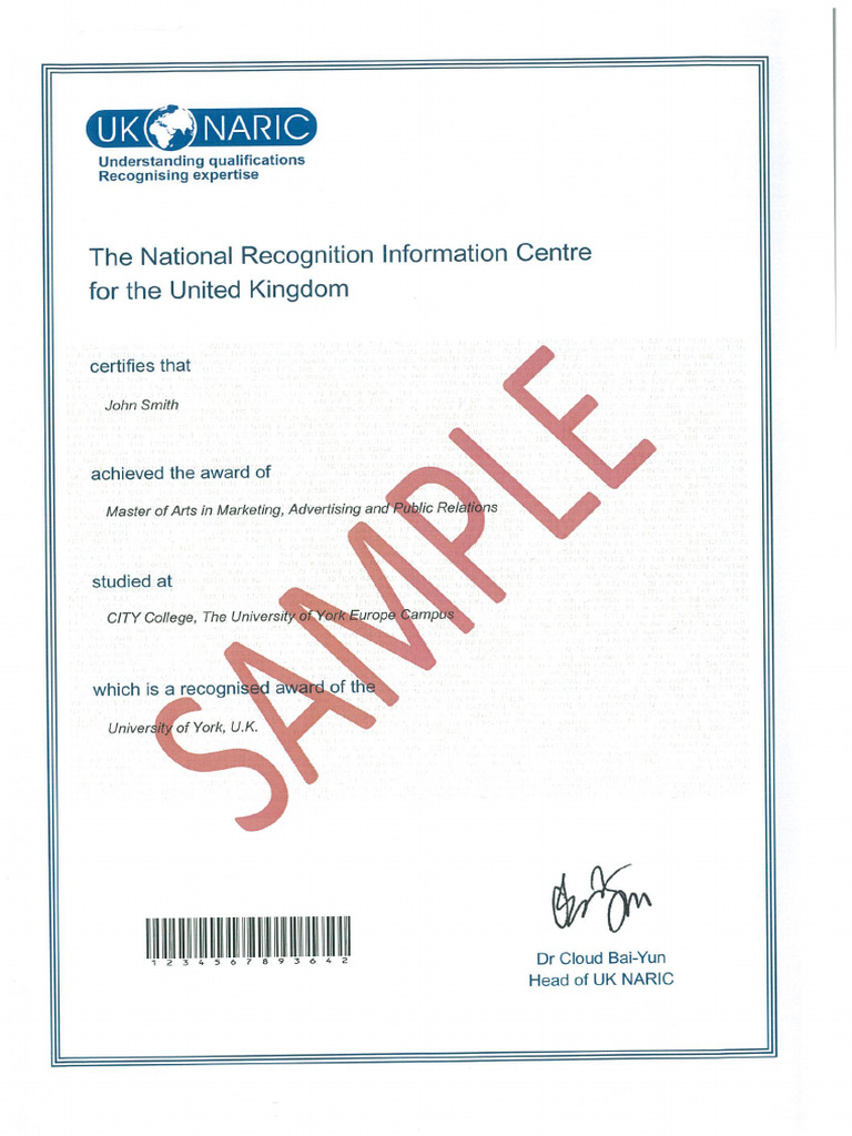 UK NARIC Certificate | PDF