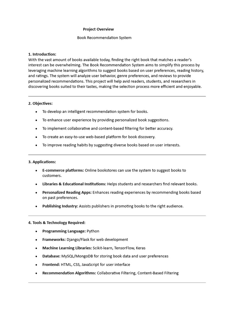 Project Overview Book Recommendation System | PDF