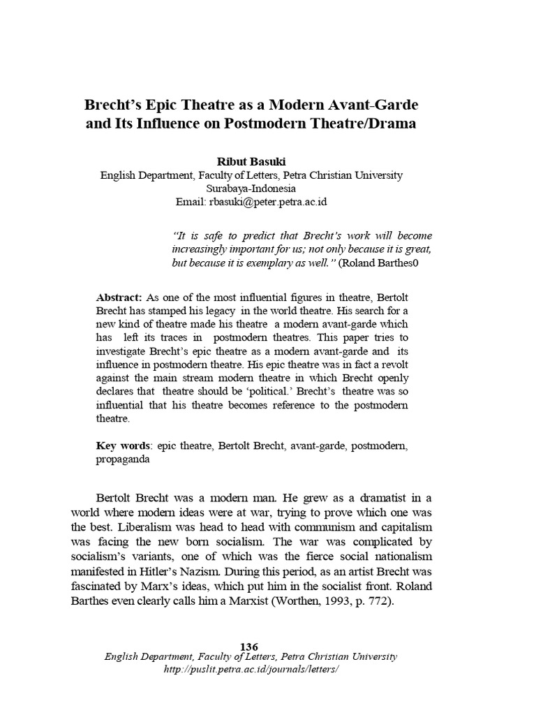 EN Brechts Epic Theatre As A Modern Avant G | PDF | Modernism | Theatre